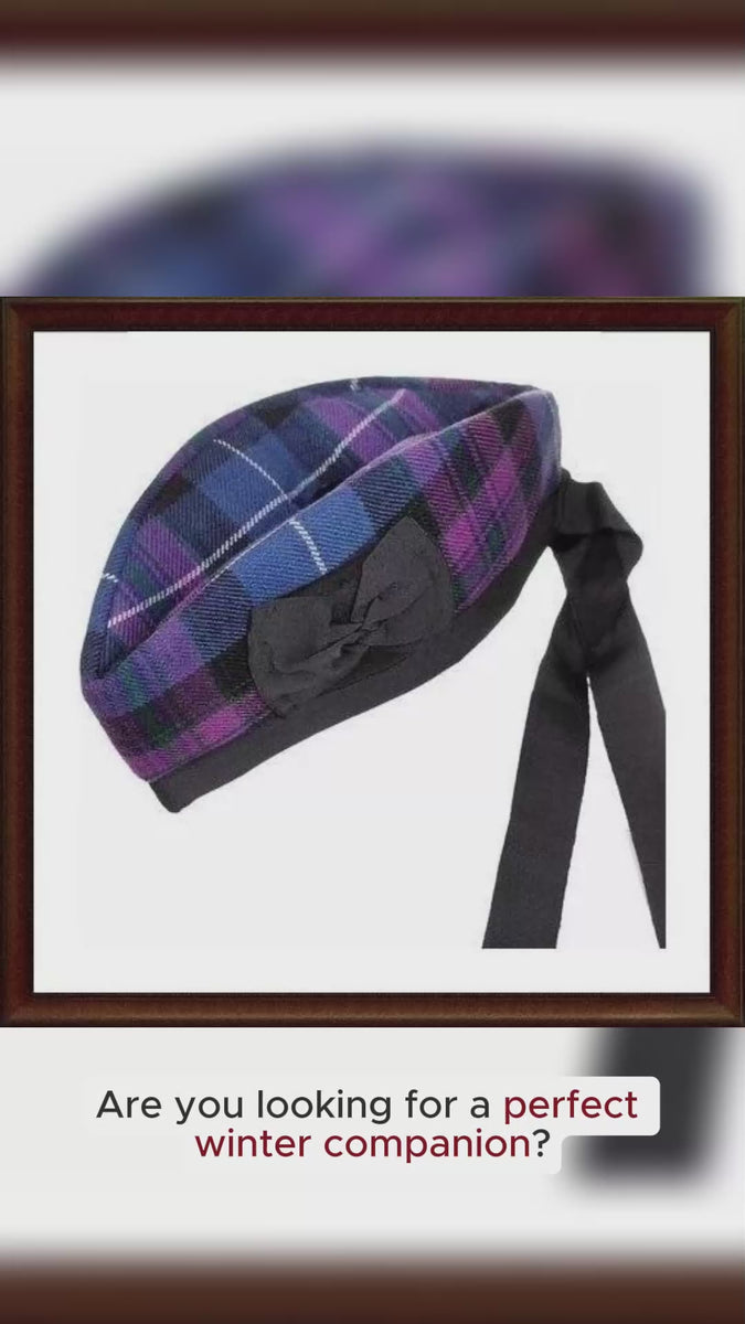 SCOTTISH PIPER HAT 100% PURE WOOL BLACK GLENGARRY DOUBLE DICED HAT ...